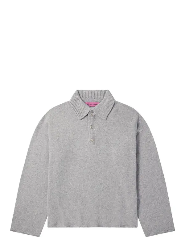 THE ELDER STATESMAN Dume Rugby Cashmere Polo Sweater - Gray