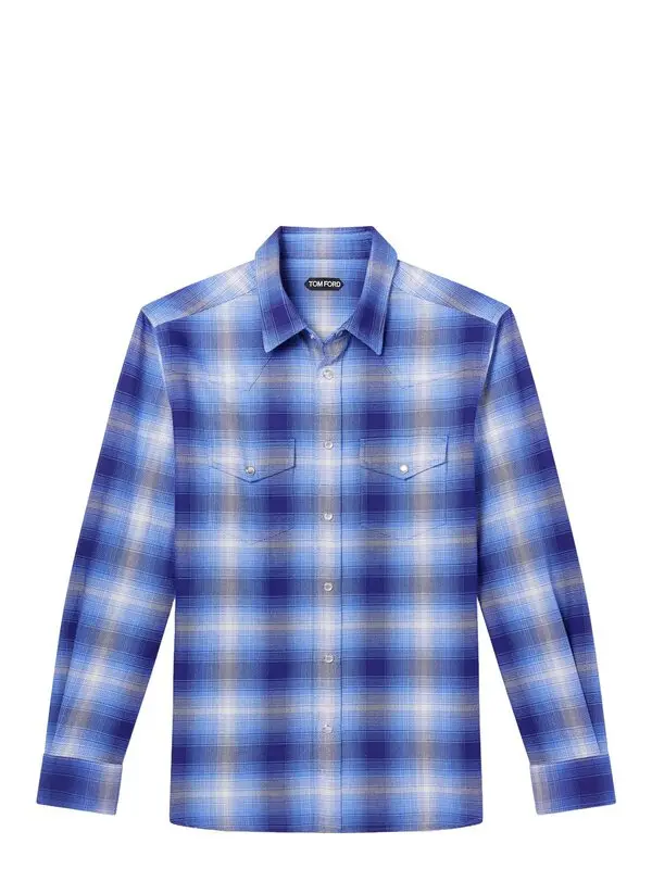 TOM FORD Slim-fit Checked Cotton-flannel Shirt - Blue