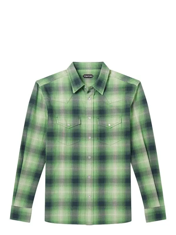 TOM FORD Slim-fit Checked Cotton-flannel Shirt - Green