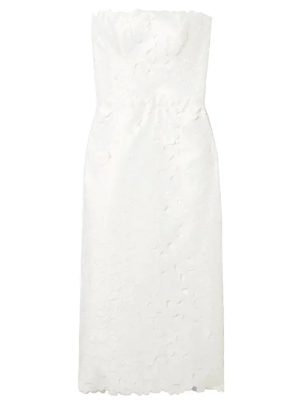 Costarellos Astelle Strapless Guipure Lace Midi Dress - White