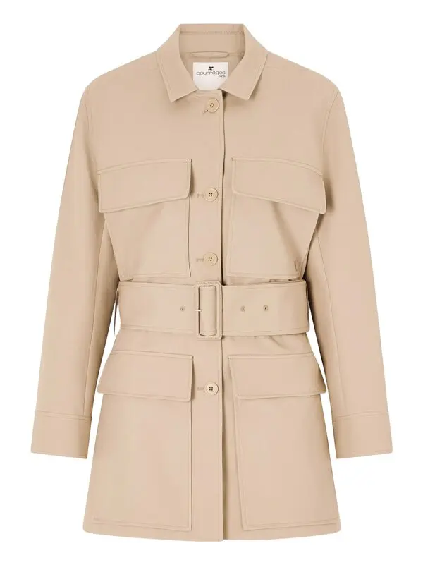 COURREGES Belted Cotton-gabardine Coat - Neutrals