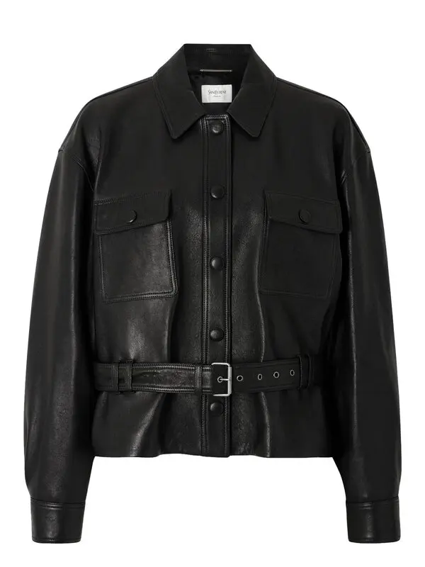 Saint Laurent Belted Leather Jacket - Black