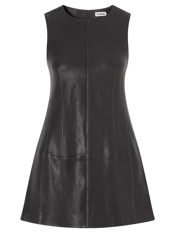 Staud Binx Leather Mini Dress - Black