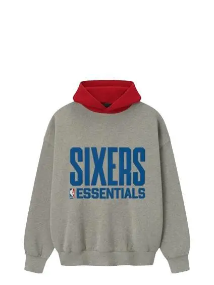 Fear Of God Essentials Sixers Sport Hoodie - Concrete Heather/red