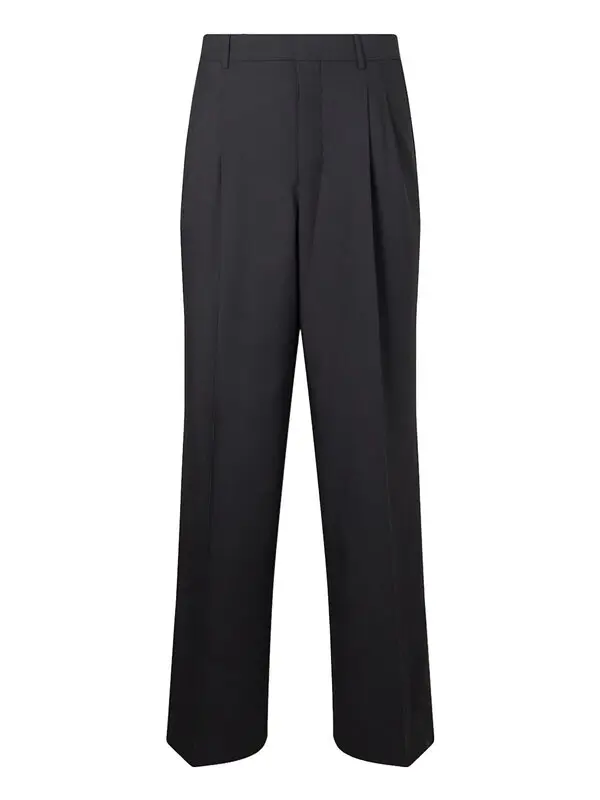 Ami Wide-leg Pleated Wool Trousers - Black