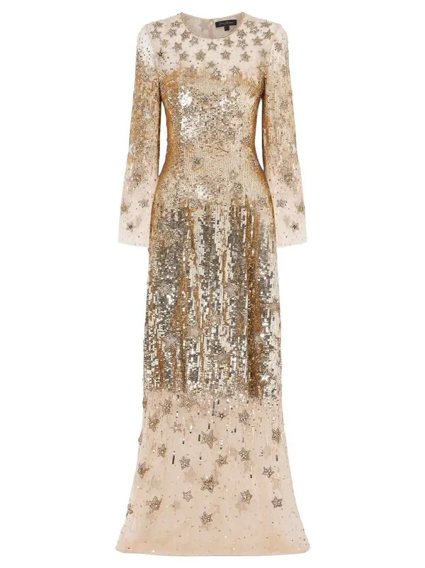 Jenny Packham Galactic Sequined Tulle Gown - Gold
