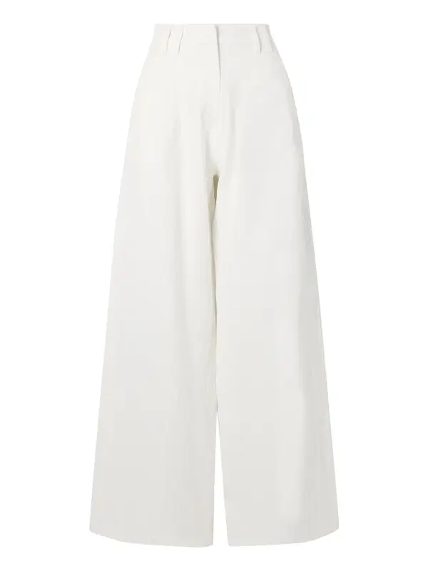 EMPORIO SIRENUSE Annisa Pleated Ramie And Linen-blend Wide-leg Pants - White