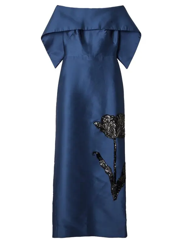 Erdem Off-the-shoulder Embellished Mikado Gown - Blue