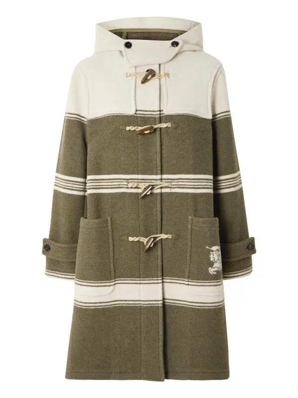 Burberry Hooded Striped Wool And Cotton-blend Duffle Coat - Green
