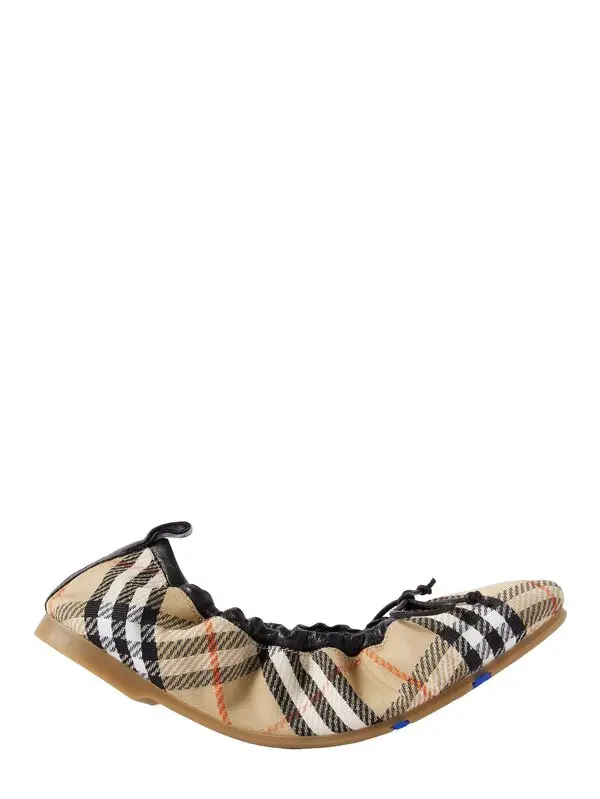 Burberry Leather-trimmed Checked Canvas Ballet Flats - Neutrals