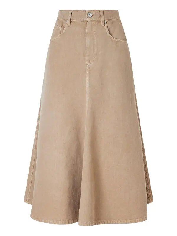 Brunello Cucinelli Cotton And Linen-blend Twill Midi Skirt - Neutrals