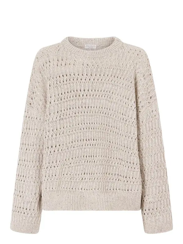Brunello Cucinelli Sequined Open-knit Linen-blend Sweater - Neutrals