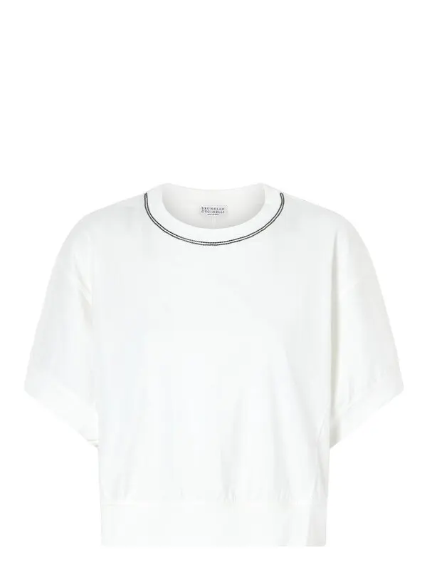 Brunello Cucinelli Bead-embellished Cotton-jersey T-shirt - White