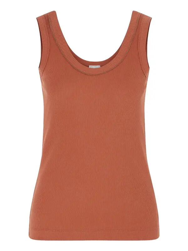 Brunello Cucinelli Ribbed Cotton-blend Tank - Orange