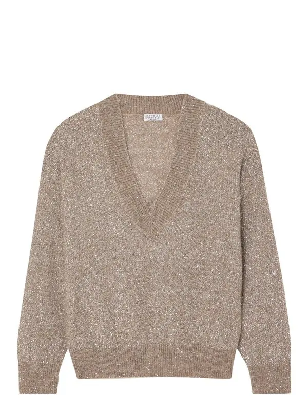 Brunello Cucinelli Sequined Knitted Sweater - Brown