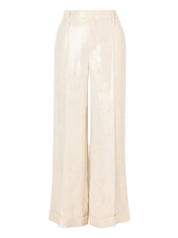 Brunello Cucinelli Metallic Linen Wide-leg Pants - White