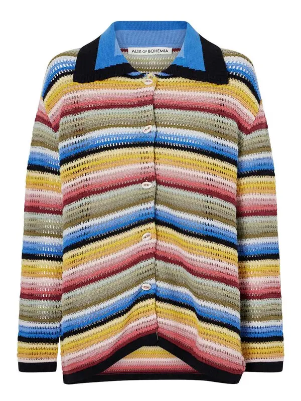 Alix Of Bohemia Emery Striped Crocheted Cotton Cardigan - Multi