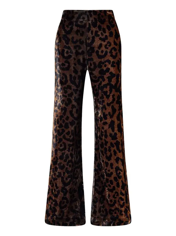 Alix Of Bohemia Farah Leopard-print Velvet Flare Pants - Brown