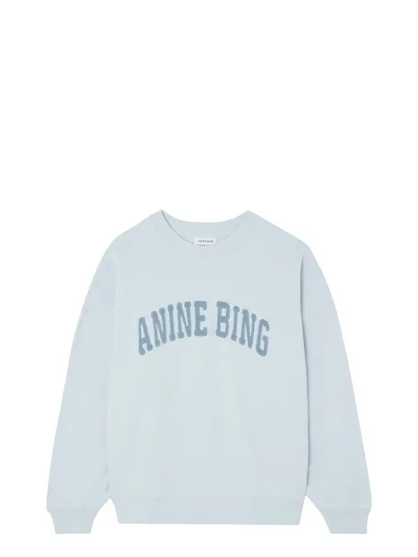 ANINE BING Miles Oversized Appliquéd Cotton-jersey Sweatshirt - Blue