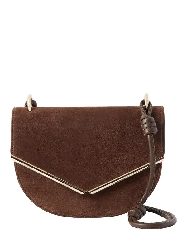 AQUAZZURA Galerie Leather-trimmed Suede Shoulder Bag - Brown