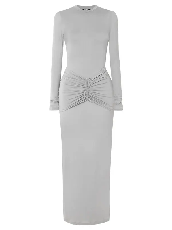 Balmain Ruched Stretch-jersey Maxi Dress - Gray