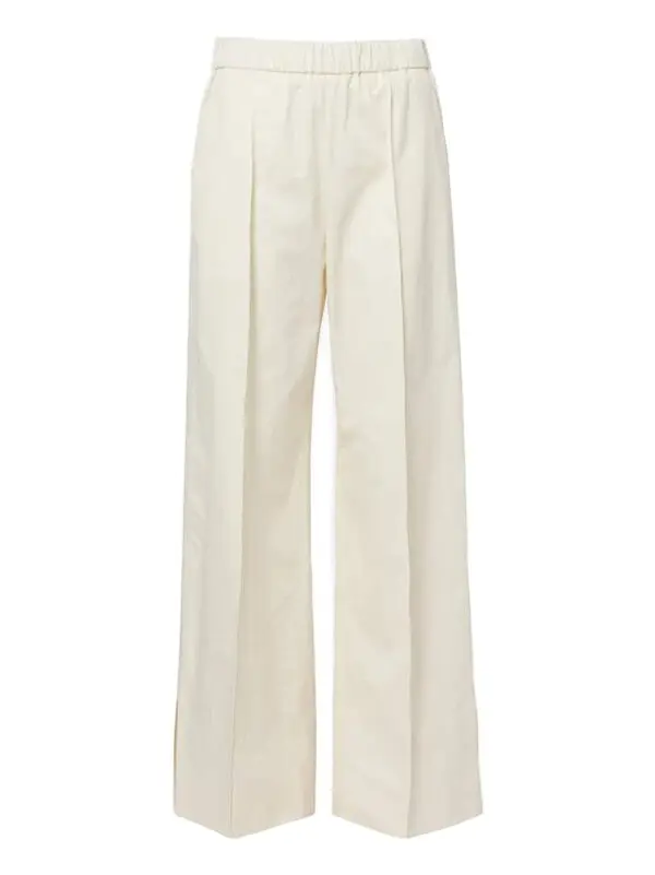 JIL SANDER Pleated Wide-leg Cotton Trousers - White