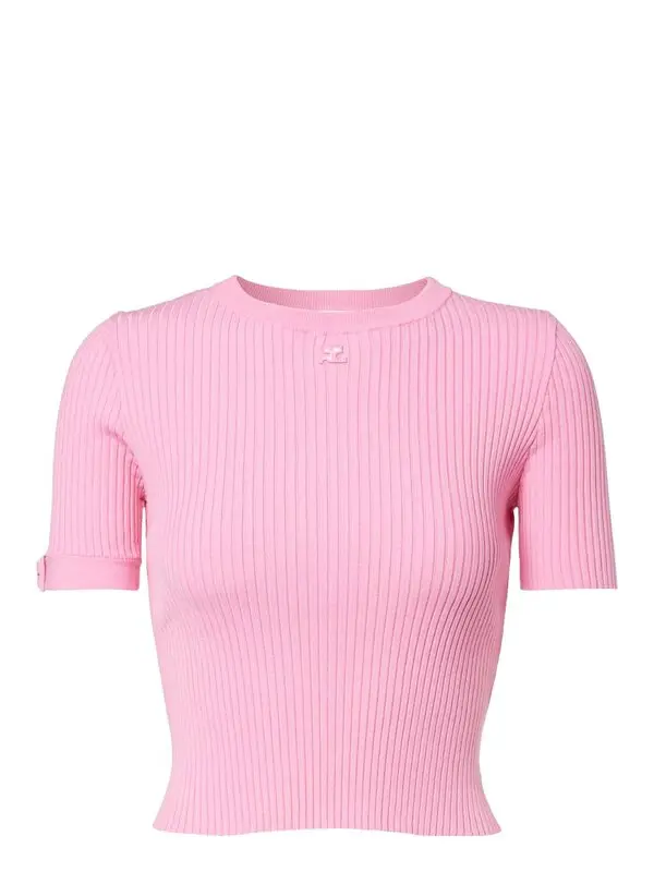 COURREGES Courrèges Logo Ribbed-knit Crop Top - Pink