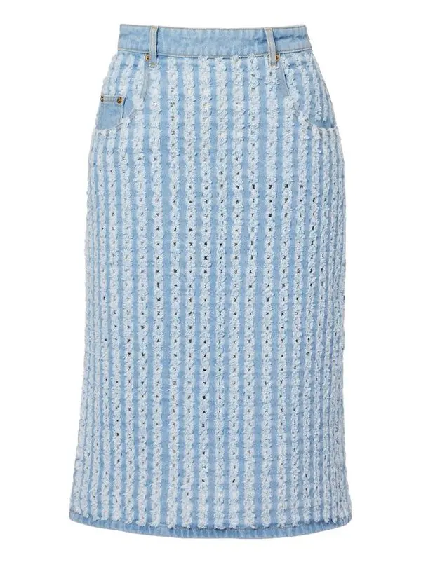 Nina Ricci Striped Denim Pencil Skirt - Blue