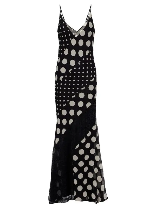 Nina Ricci Polka-dot Silk Maxi Dress - Black