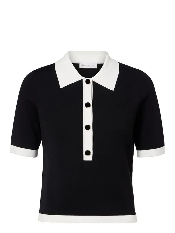 Nina Ricci Ribbed Knit Polo Shirt - Black