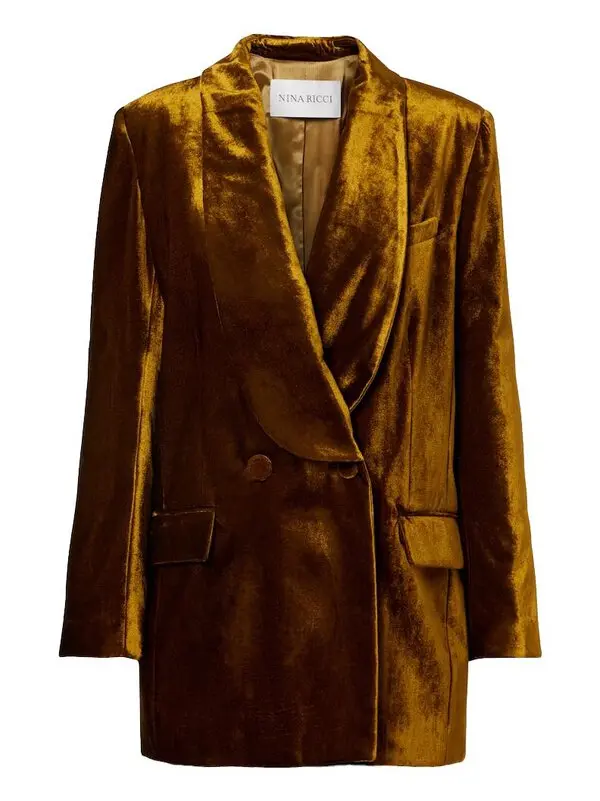 Nina Ricci Double-breasted Velvet Blazer - Gold