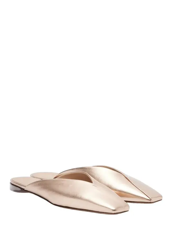 Max Mara Metallic Leather Mules - Gold