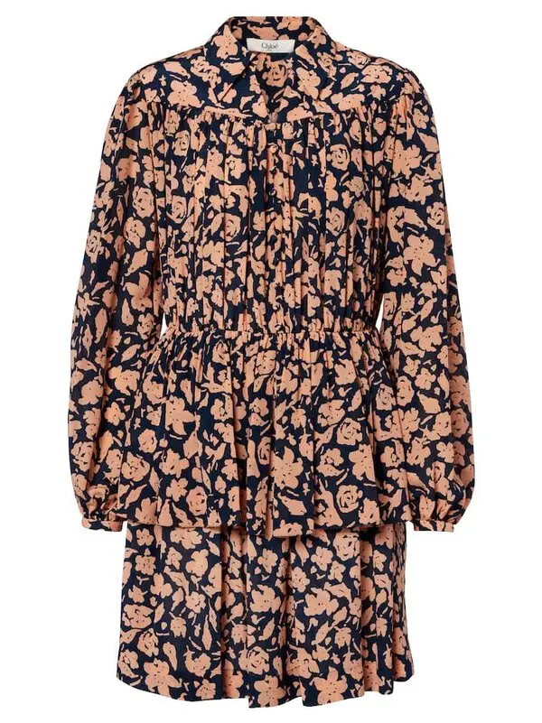 Chloé Floral Gathered Silk Minidress - Pink