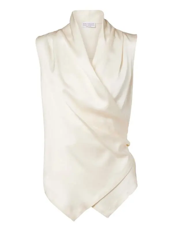 Brunello Cucinelli Monili Silk Top - White