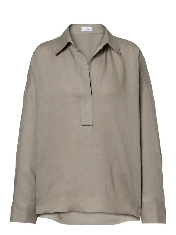 Brunello Cucinelli Oversized Linen Shirt - Green