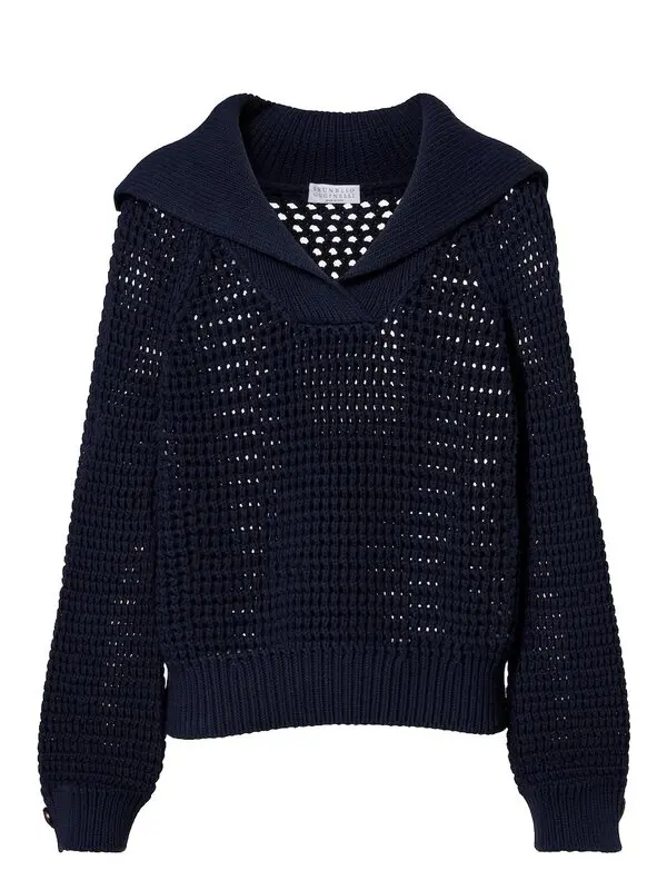 Brunello Cucinelli Cotton-blend Polo Sweater - Blue