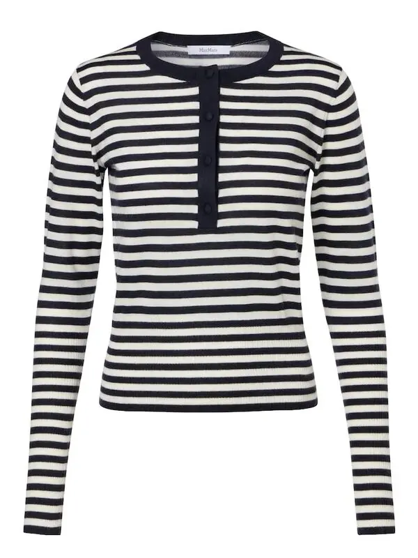 Max Mara Striped Cashmere Henley Sweater - White
