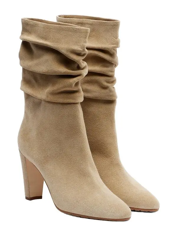 Manolo Blahnik Calasso 90 Draped Suede Ankle Boots - Beige