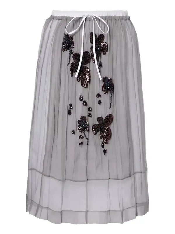 Prada Sequined Silk Chiffon Midi Skirt - Grey