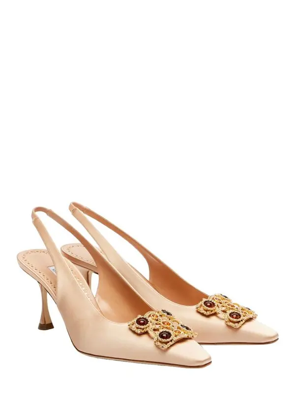 Manolo Blahnik Cupida 70 Embellished Satin Slingback Pumps - Pink