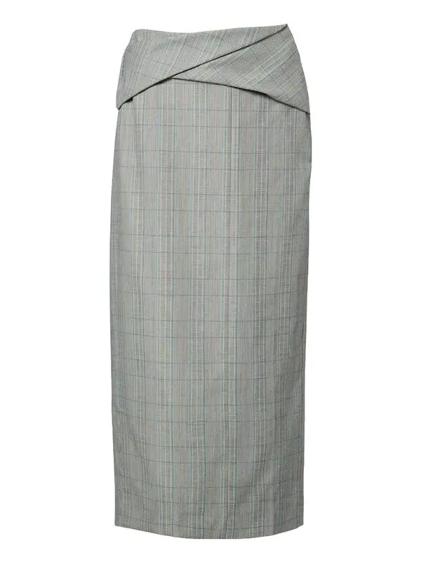 Victoria Beckham Checked Virgin Wool Midi Skirt - Grey