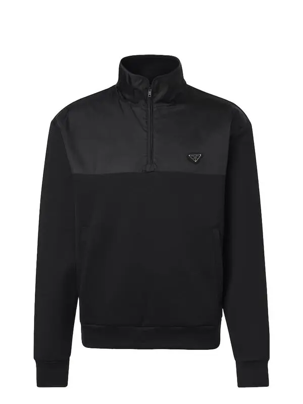 Prada Cotton-blend Fleece Half-zip Sweatshirt - Black
