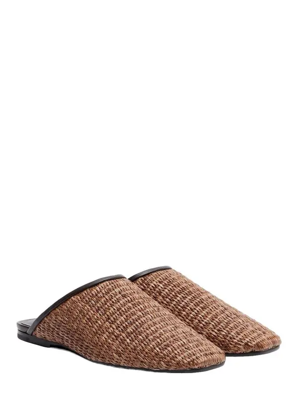 Brunello Cucinelli Leather-trimmed Raffia Mules - Brown