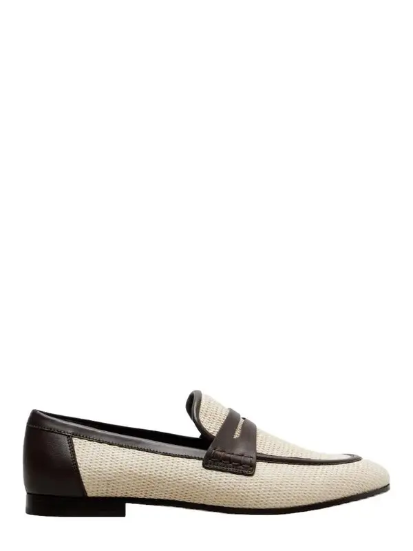 Brunello Cucinelli Woven Leather-trimmed Penny Loafers - Beige