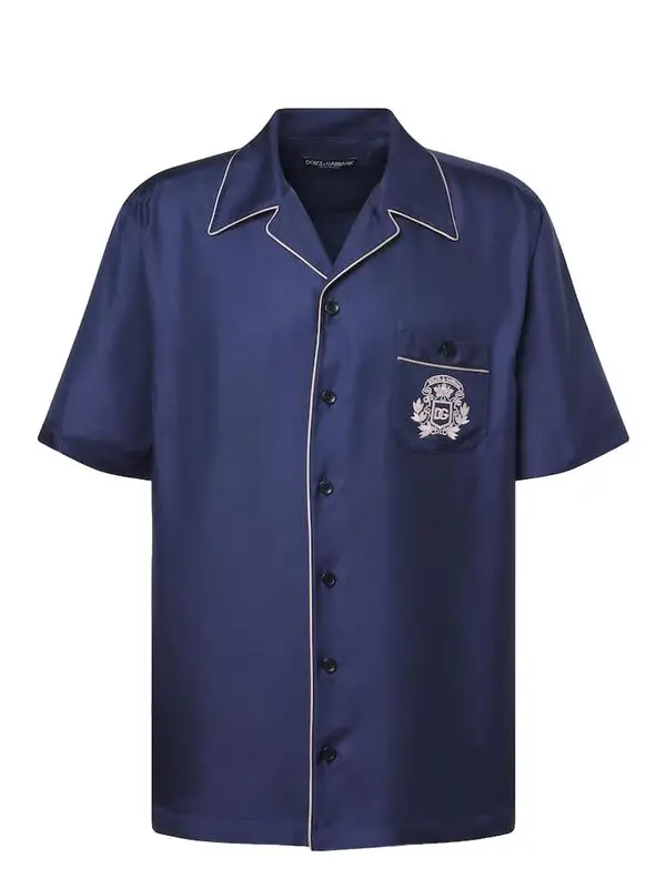 Dolce & Gabbana Logo Silk Satin Bowling Shirt - Blue