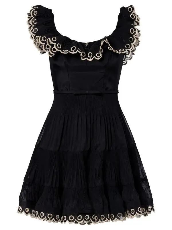 Zimmermann Embroidered Ruffled Mini Dress - Black