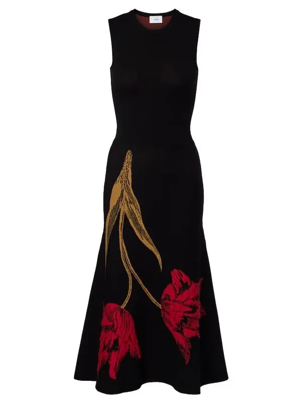 Erdem Floral Jacquard Midi Dress - Black