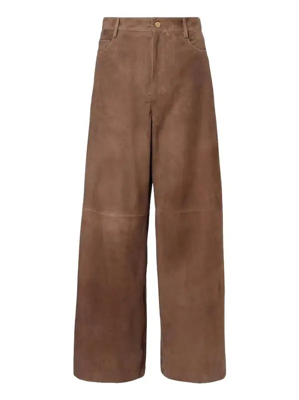 Max Mara Fulmine Suede Wide-leg Pants - Beige