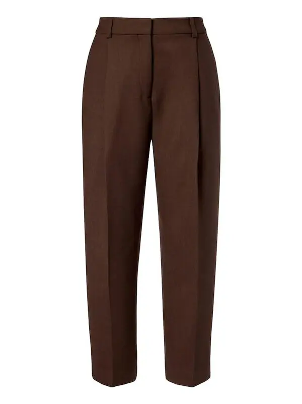 TOTEME Pleated Cropped Straight Pants - Brown