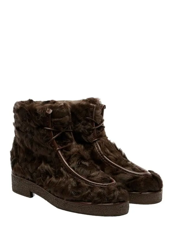 AQUAZZURA Frostie Shearling Ankle Boots - Brown